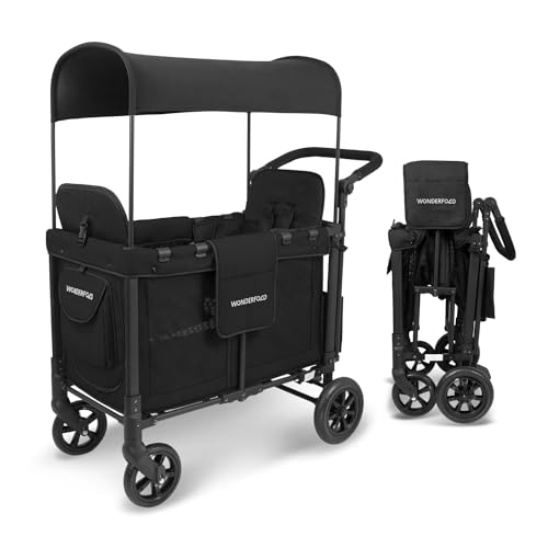 WONDERFOLD W2 Original Double Stroller Wagon Featuring 2 High Seats wi